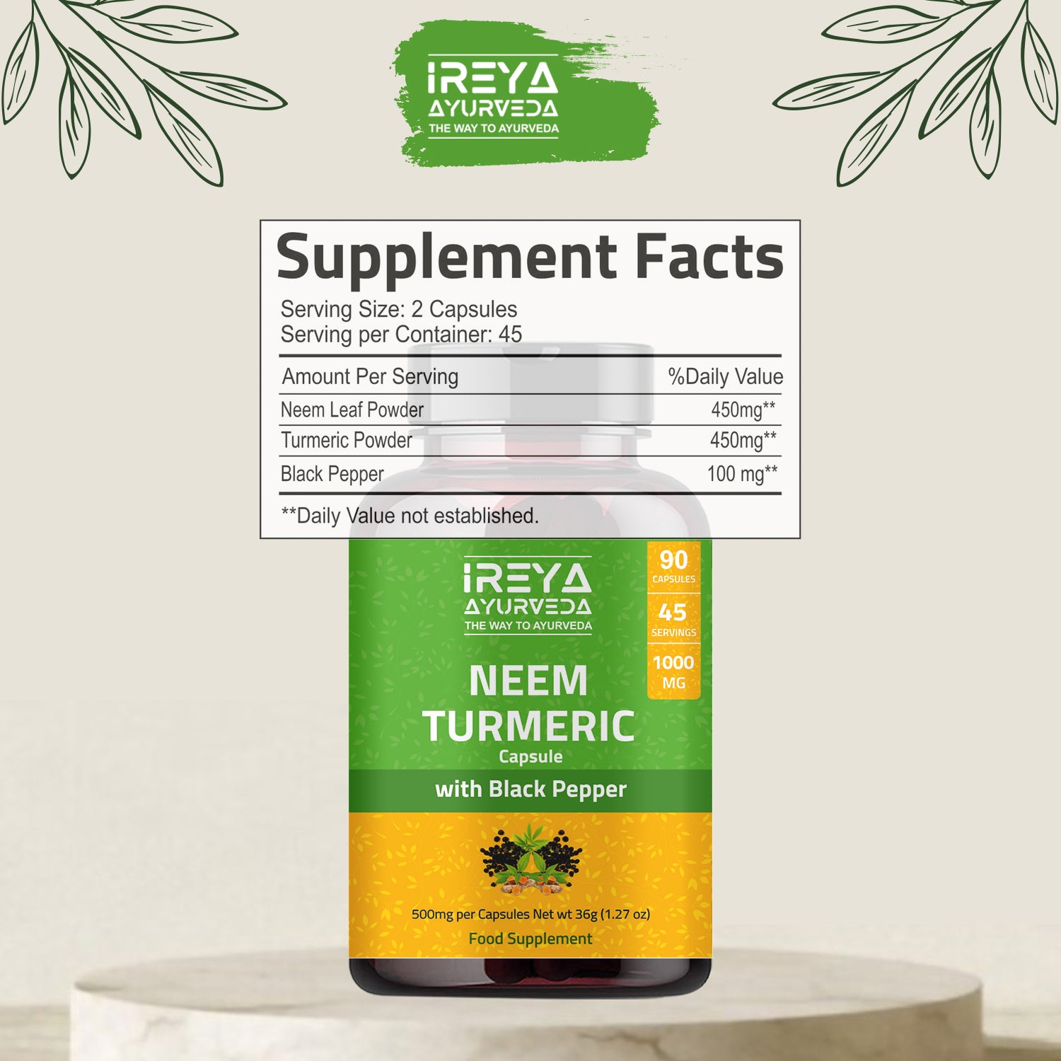 Neem Turmeric Capsules - Immunity Support Capsules - Herbal Supplement ...